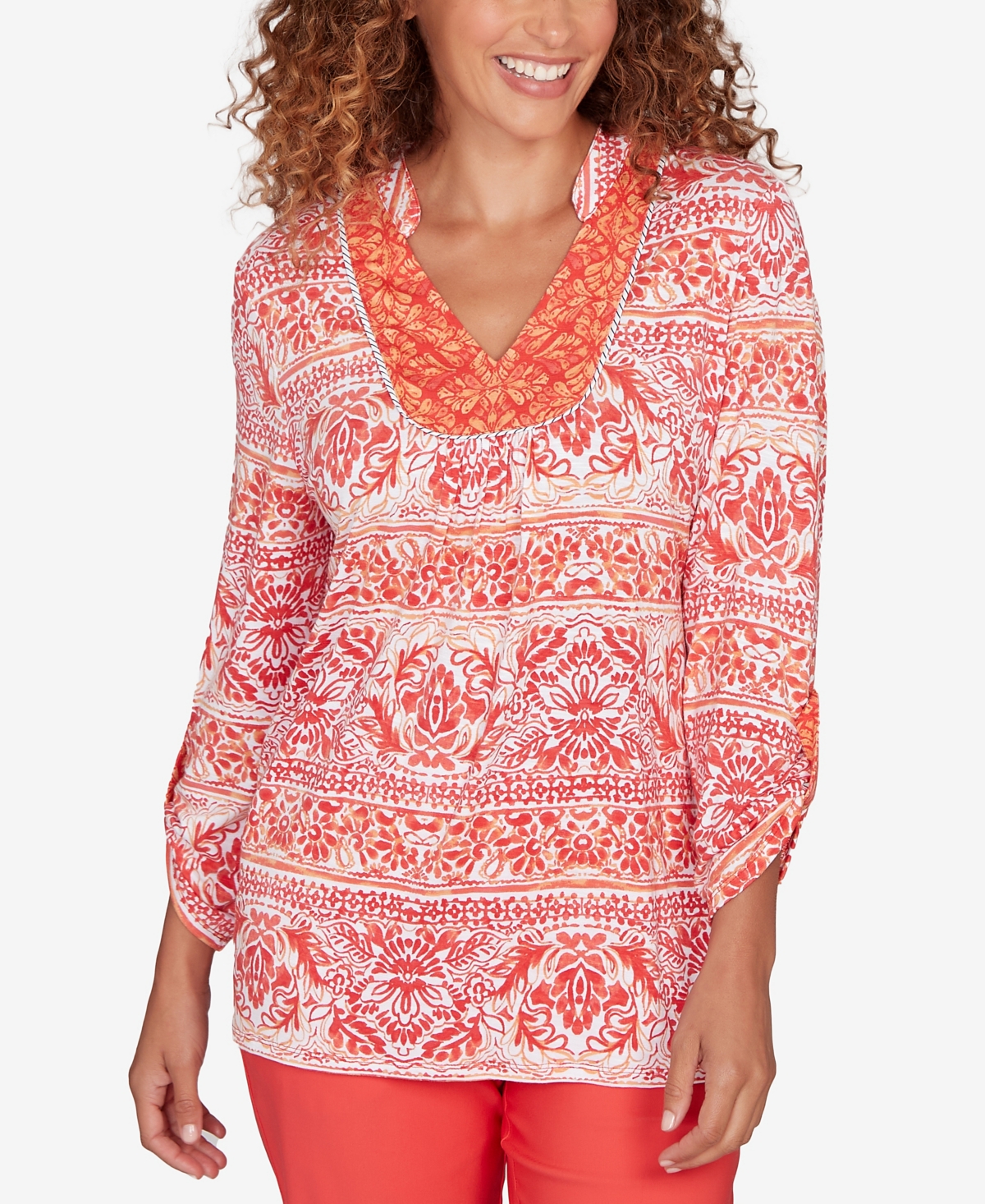 Click here for Ruby Rd. Petite Woodblock Twin Printed Knit Top -... prices