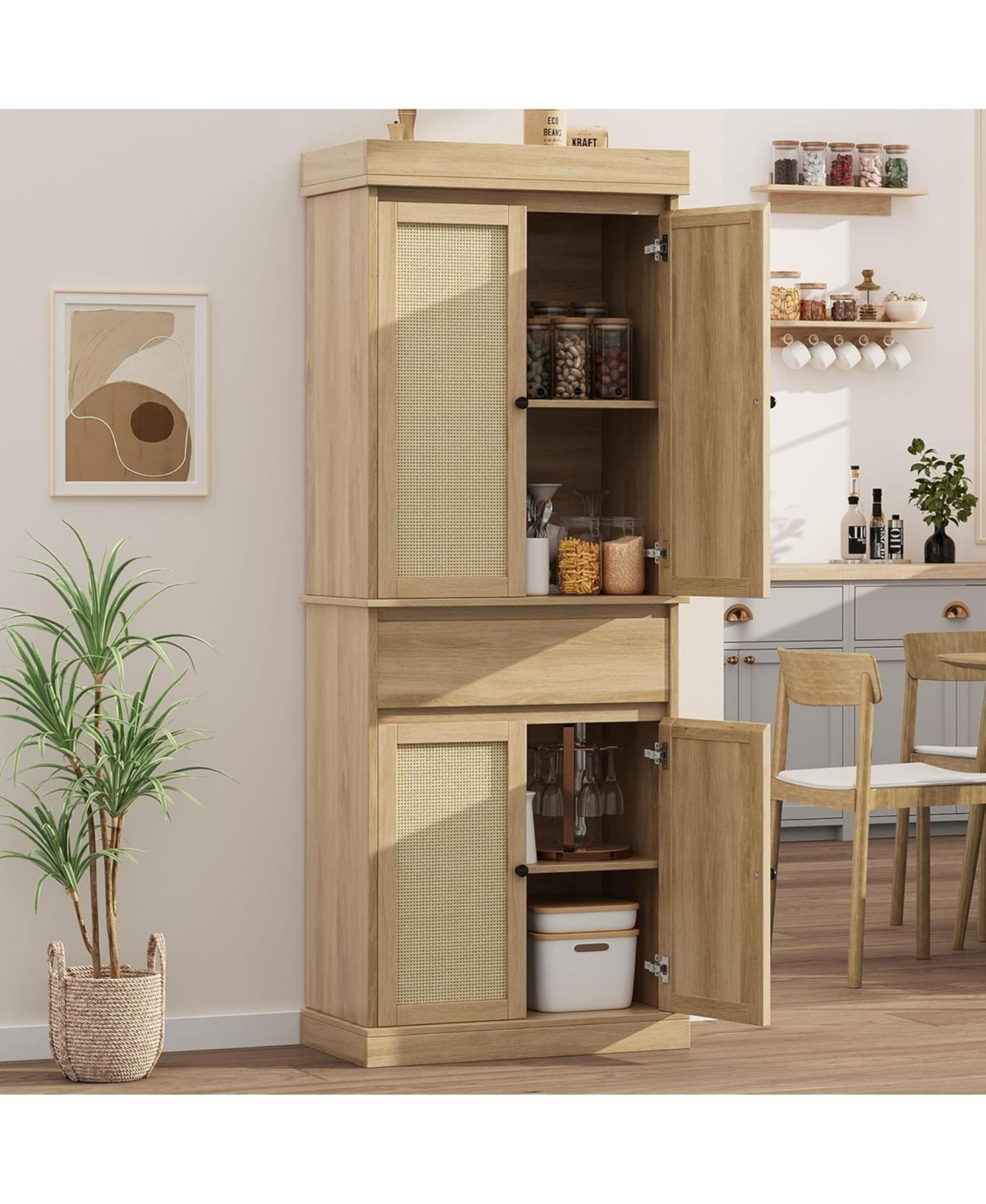 Click here for gaomon Tall Pantry Cabinet  Rattan Kitchen Pantry... prices