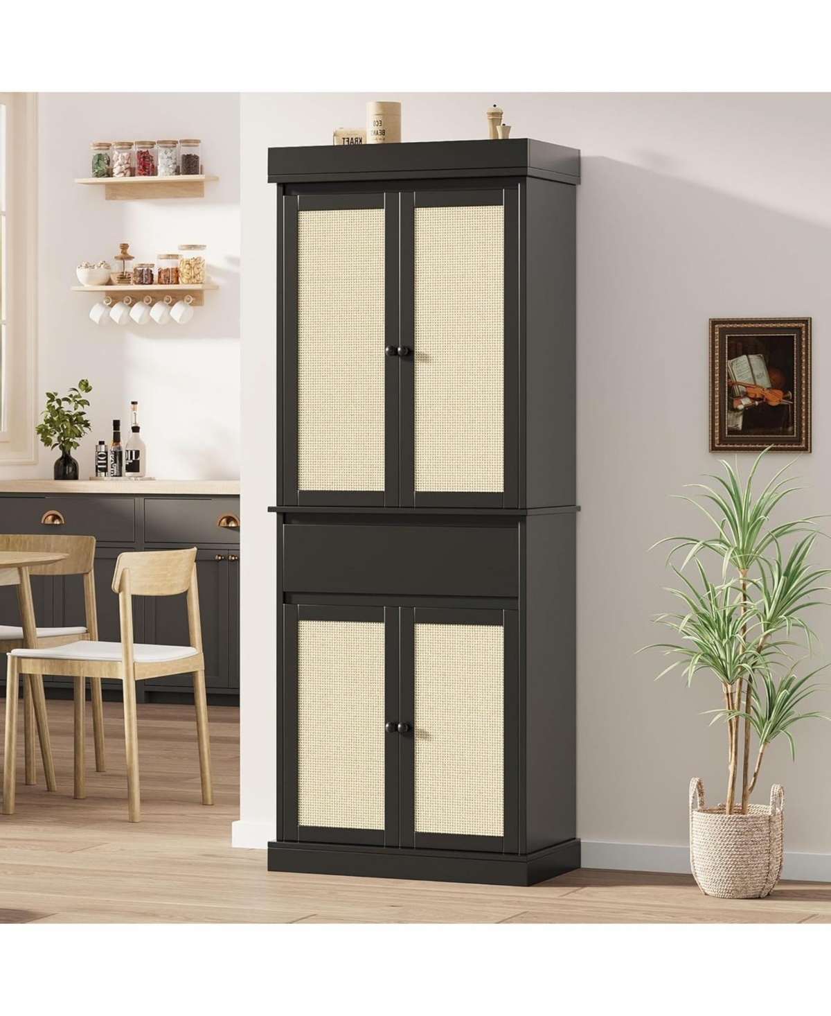 Click here for gaomon Tall Pantry Cabinet  Rattan Kitchen Pantry... prices