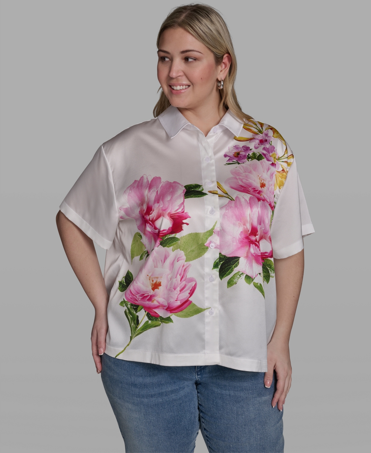 Click here for Karl Lagerfeld Paris Plus Size Floral Print Collar... prices