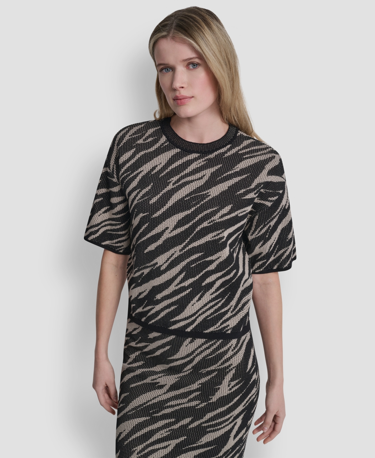 Click here for Dkny Womens Pointelle Jacquard Animal Print Pull-O... prices