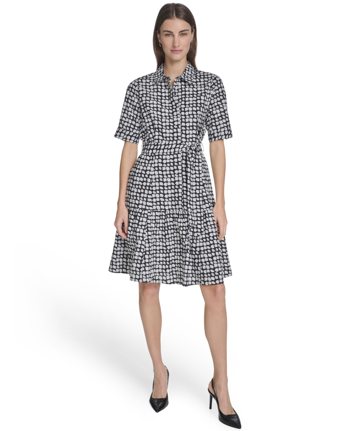 Click here for Calvin Klein Womens Collared Chiclet Tiered Midi D... prices