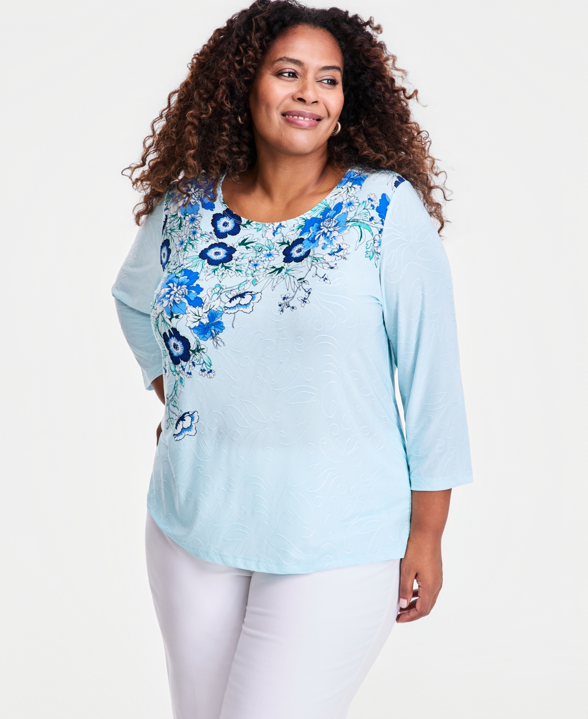 Click here for Jm Collection Plus Size Printed Jacquard 3/4-Sleev... prices