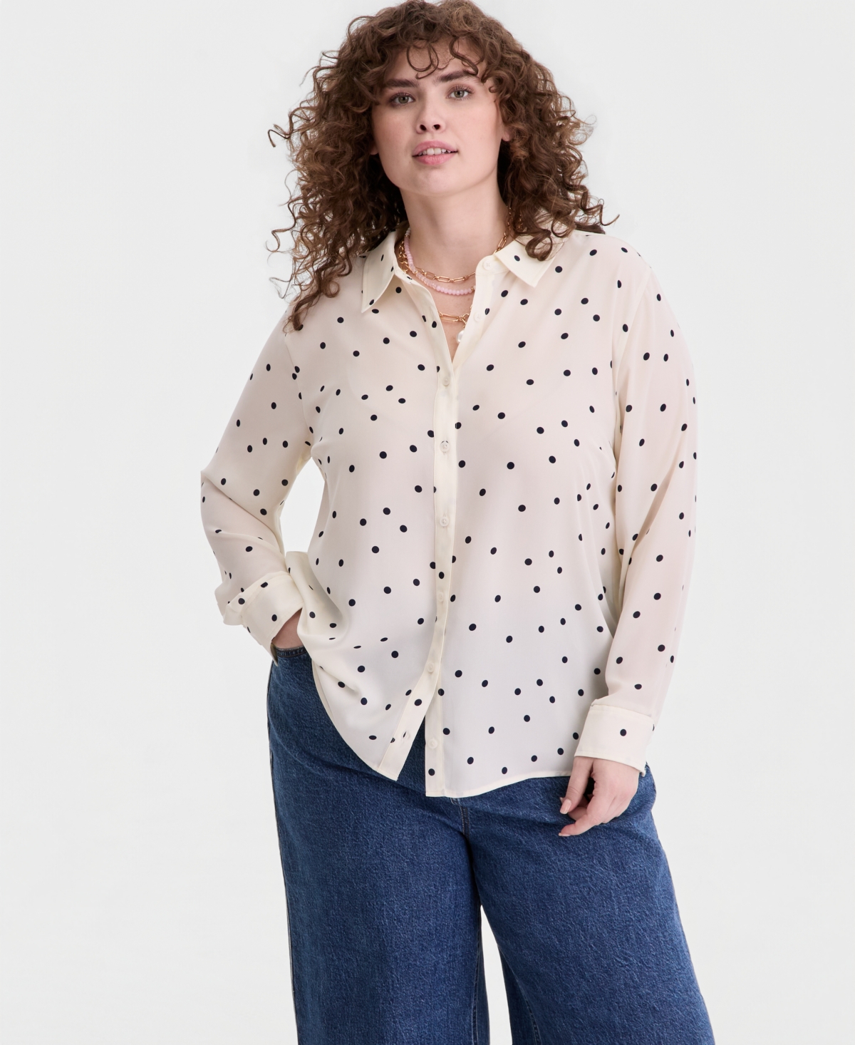 Click here for On 34th Trendy Plus Size Marjorie Dot Silky Shirt... prices