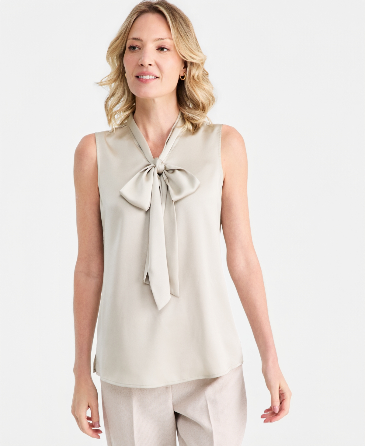 Click here for Tahari Asl Womens Tie-Neck Hammered-Satin Top - Oa... prices