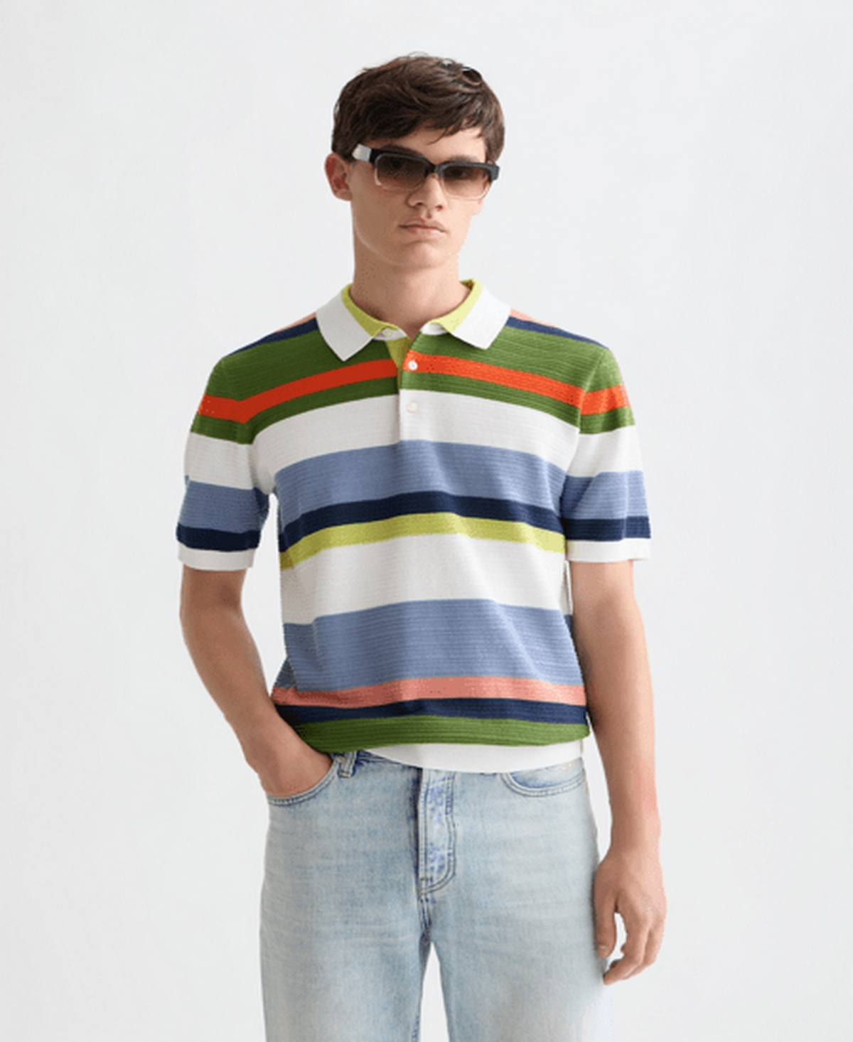 Click here for Scotch & Soda Mens Striped Knitted Polo Shirt - Of... prices
