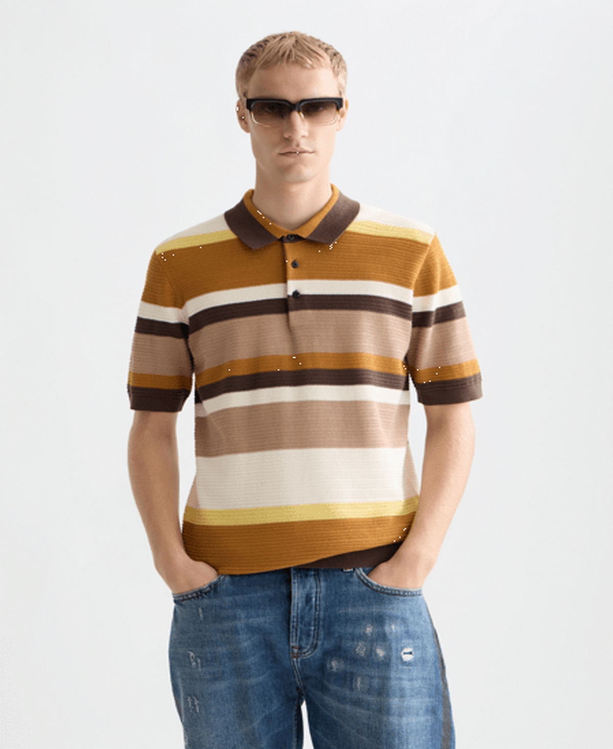 Click here for Scotch & Soda Mens Striped Knitted Polo Shirt - Ca... prices