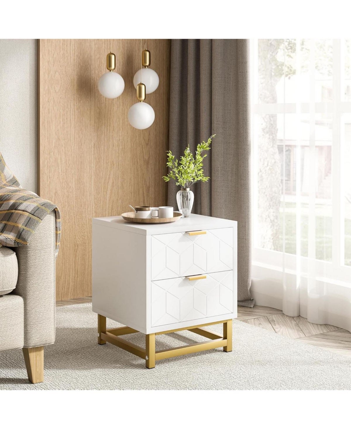 Click here for gaomon Modern White 2-Drawer Nightstand  Metal Leg... prices