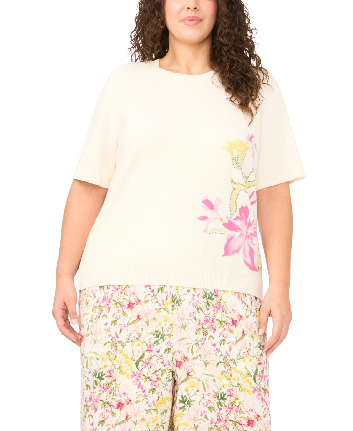 Click here for Vince Camuto Plus Size Printed Crew Neck Blouse -... prices