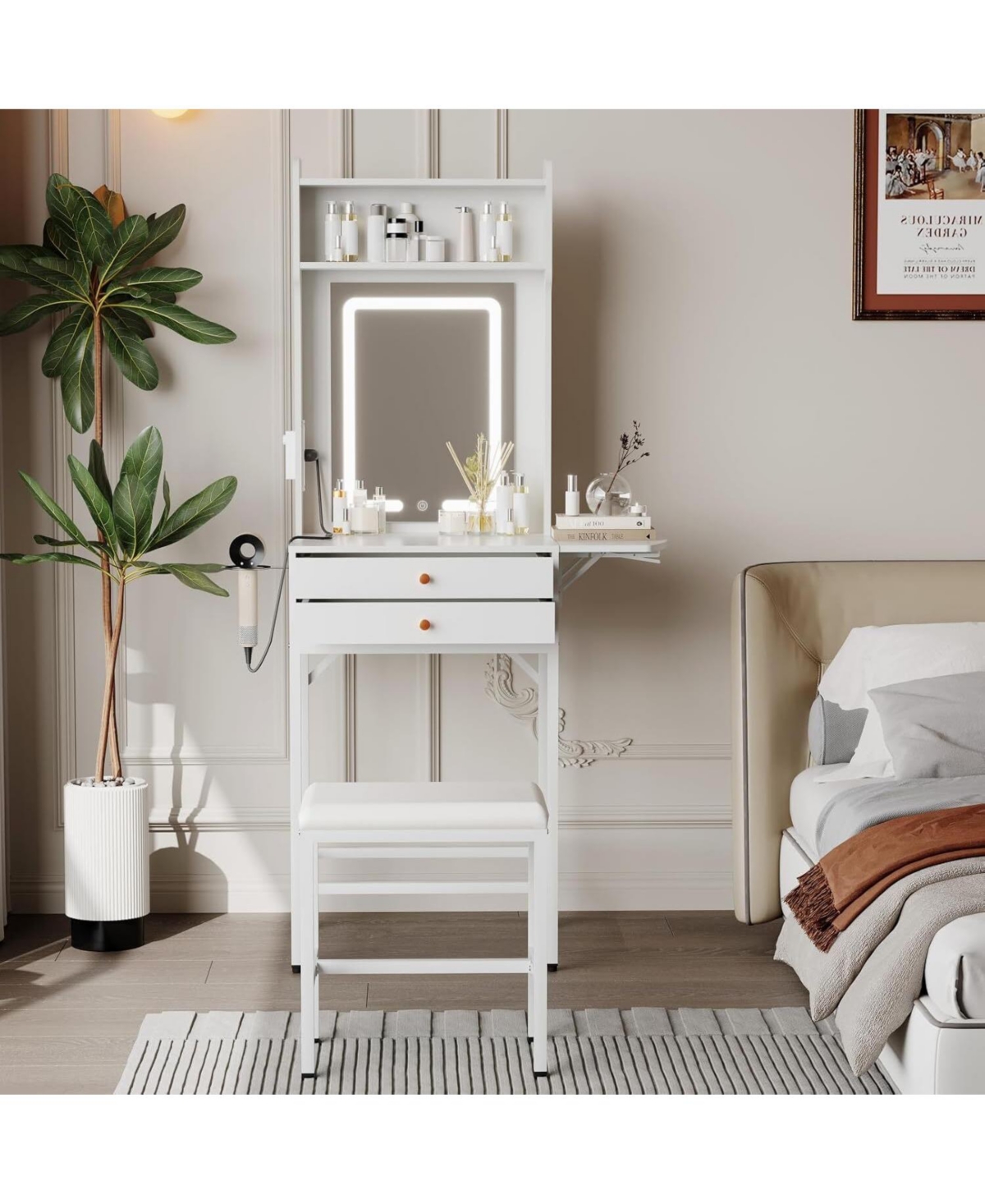 Click here for Gaomon White Compact Led Vanity Desk  Space-Saving... prices