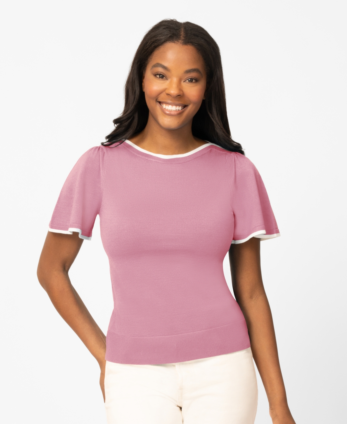 Click here for Melissa Paige Womens Boat-Neck Flutter-Sleeve Swea... prices