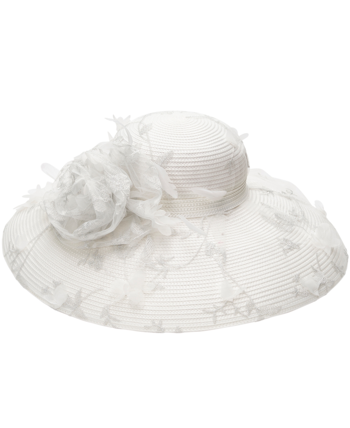 Click here for Butterfly Sheer Overlay Widebrim Hat - White prices