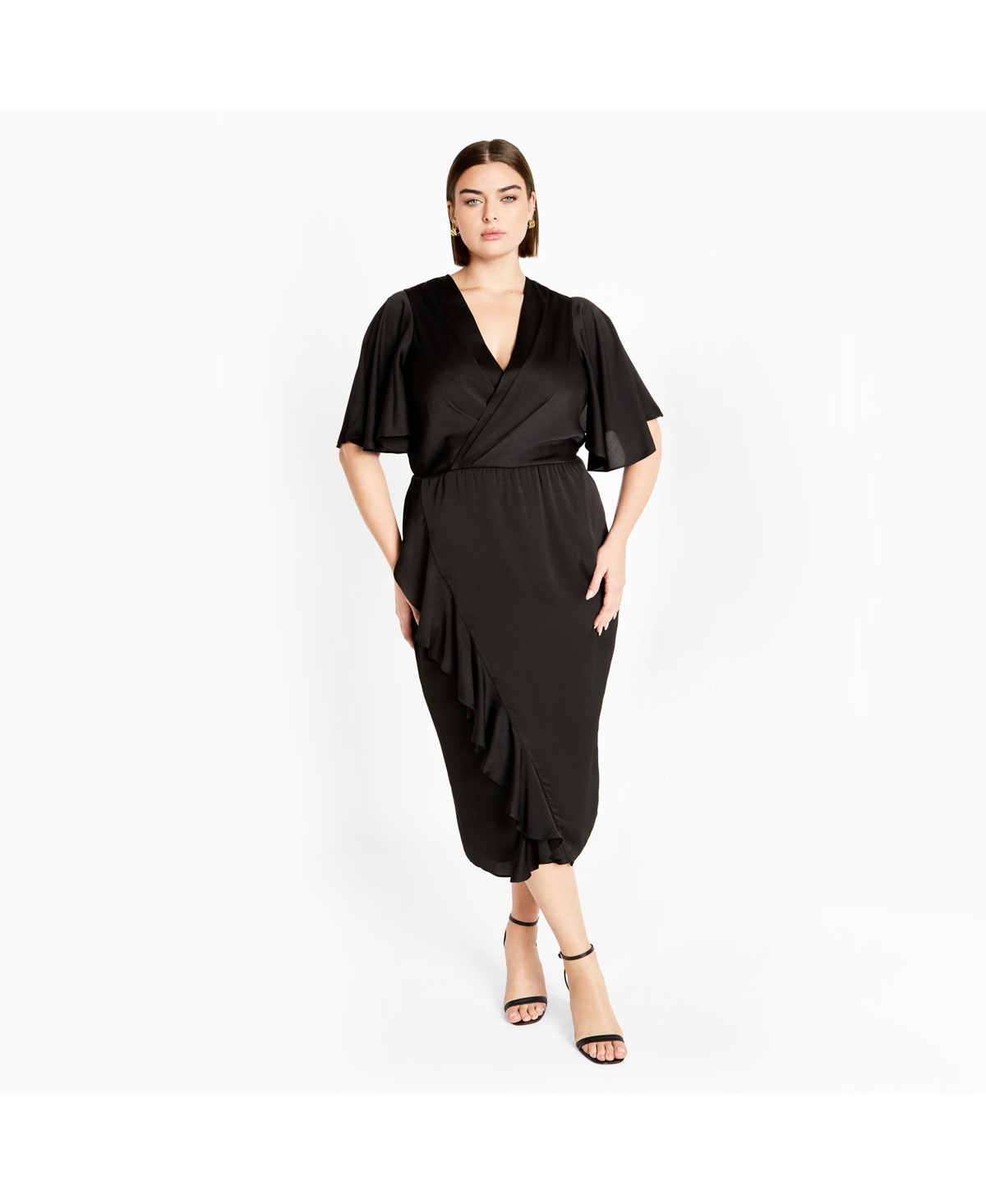 Click here for City Chic Womens Plus Size Soft Ruffle Dress - Bla... prices