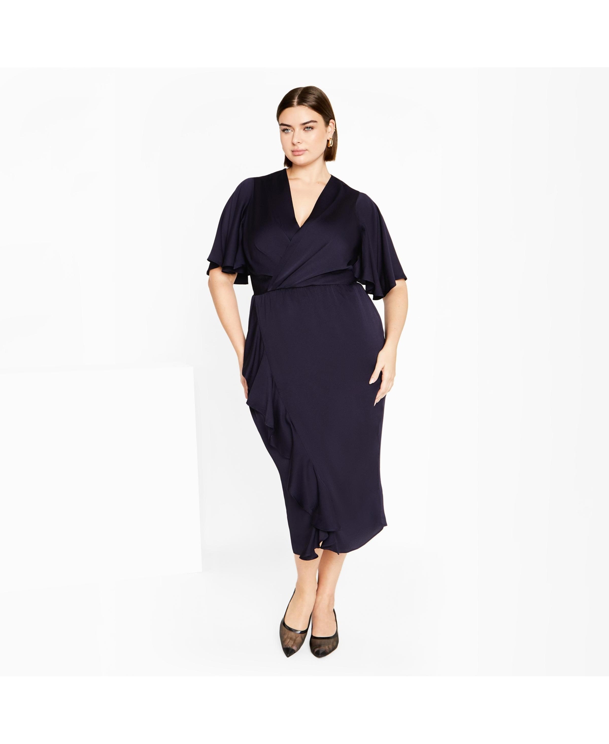 Click here for City Chic Womens Plus Size Soft Ruffle Dress - Nav... prices