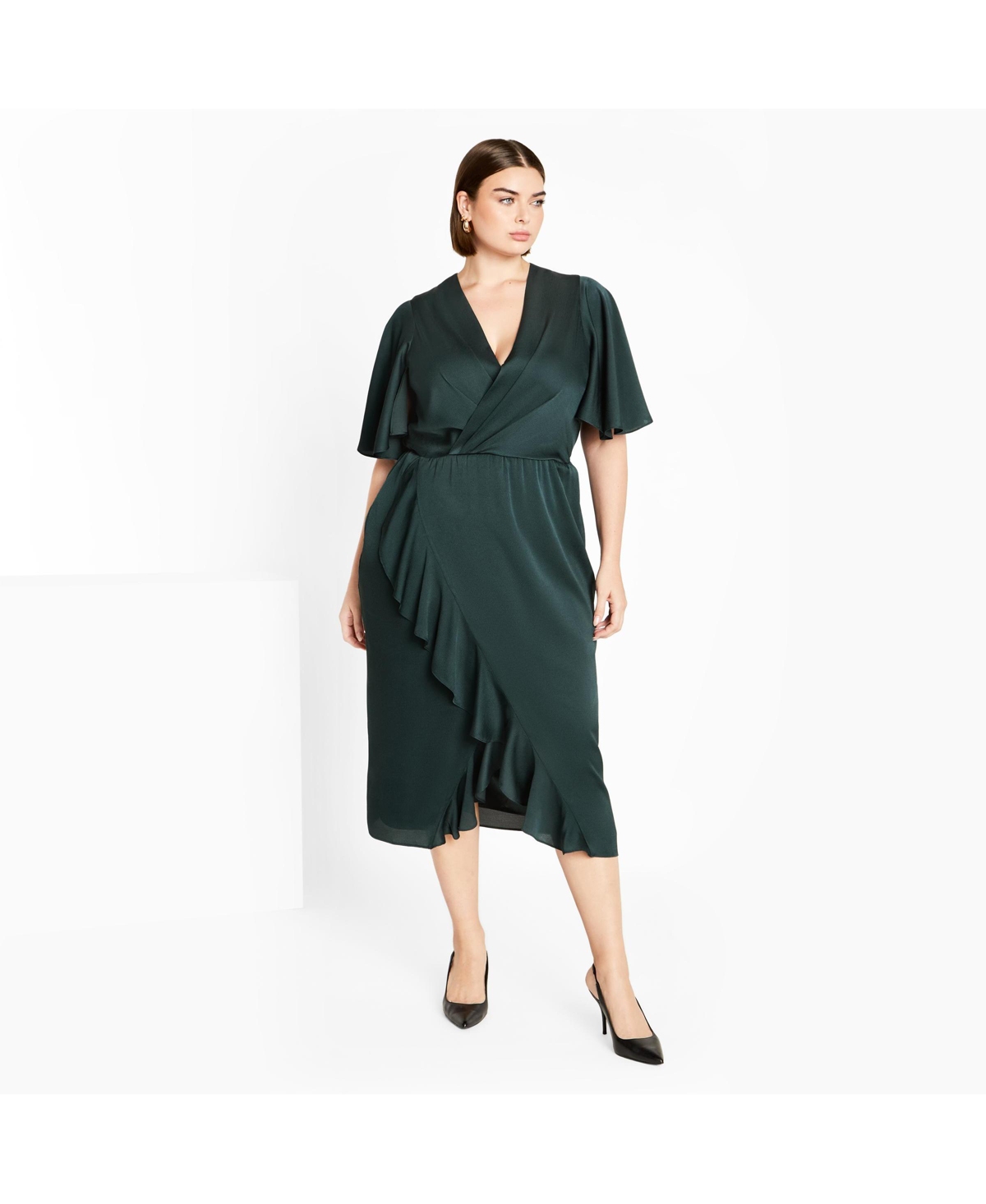 Click here for City Chic Womens Plus Size Soft Ruffle Dress - Eme... prices