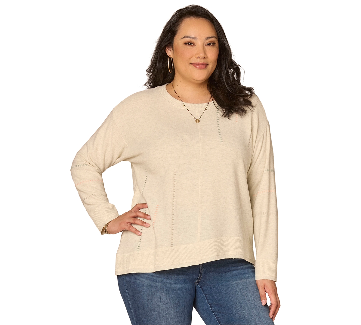 Click here for Democracy Plus Size Long-Sleeve Mixed Media Knit T... prices