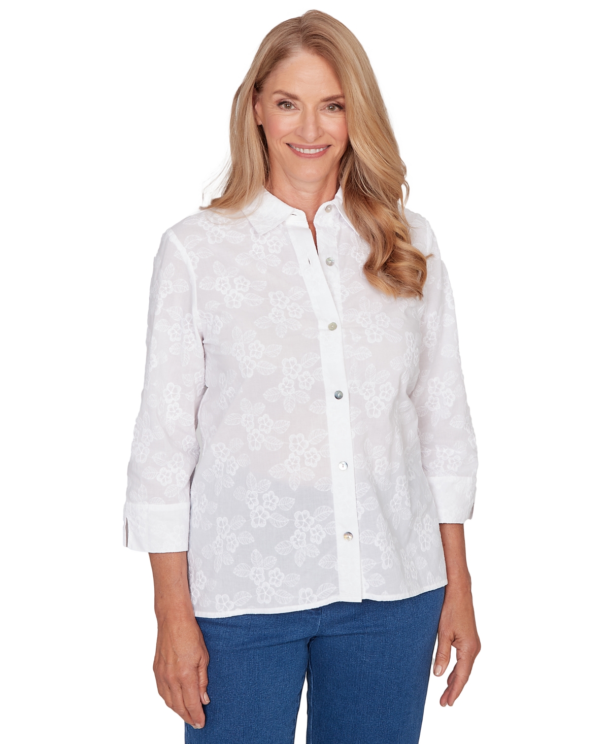 Click here for Alfred Dunner Petite Flower Embroidered Button-Dow... prices