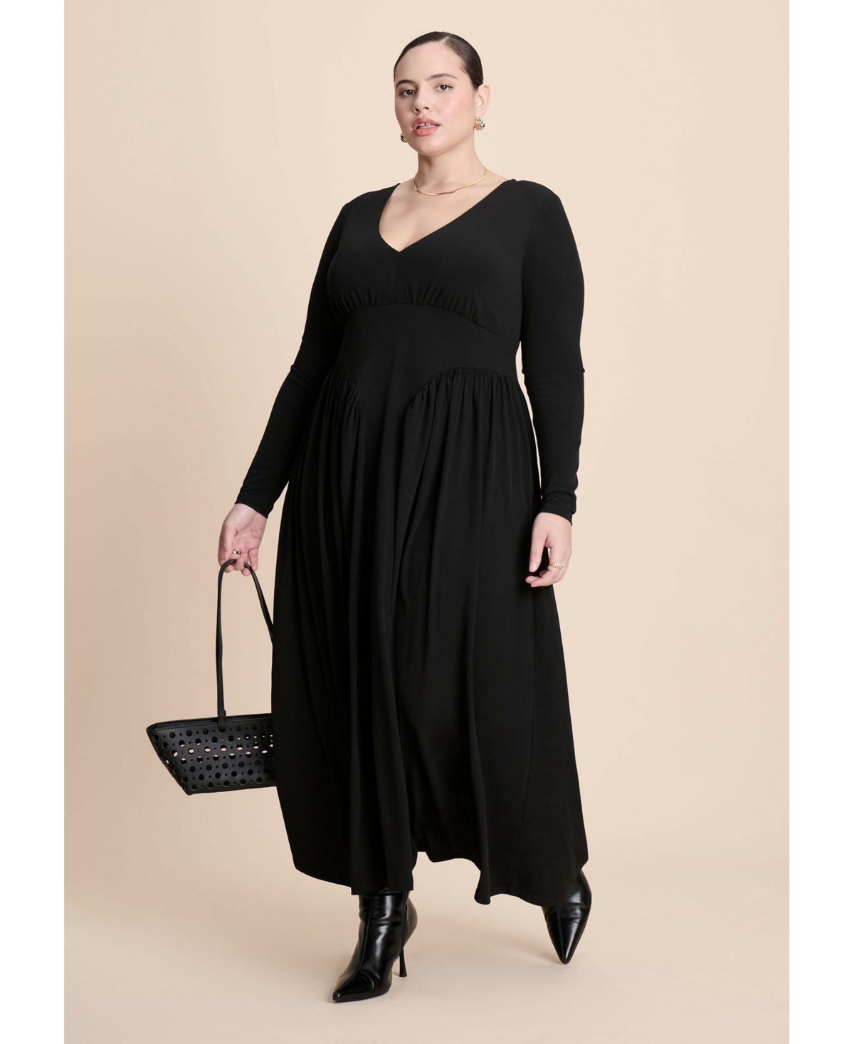 Click here for Eloquii Womens Plunge Neck Knit Dress - Black onyx prices