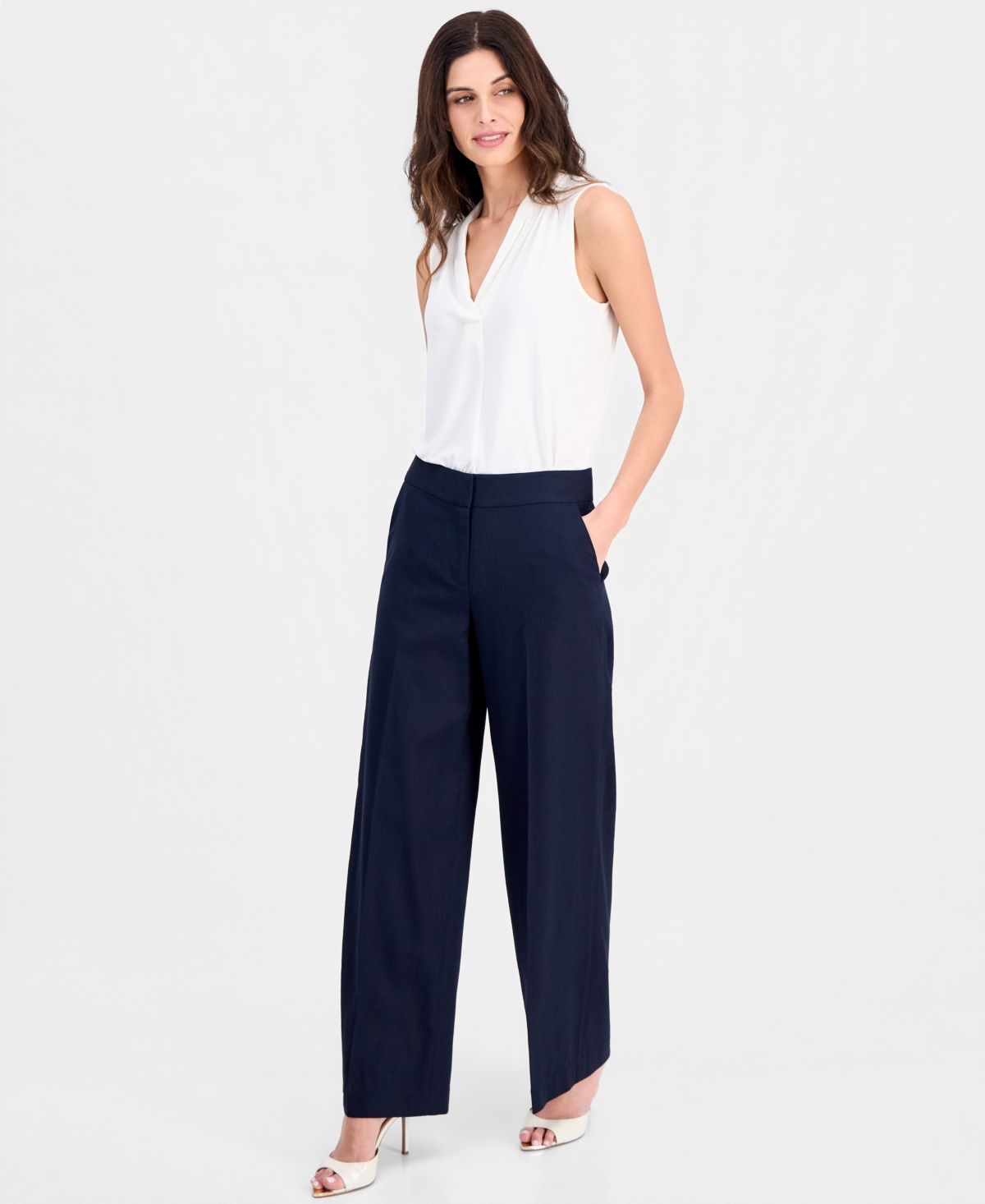 Click here for Tahari Asl Womens Clean-Waist Linen-Blend Wide-Leg... prices