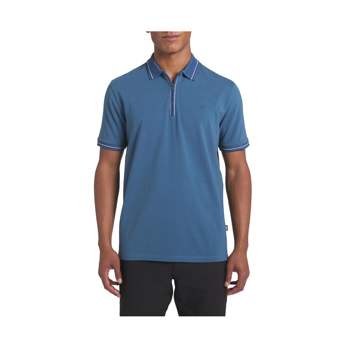 Click here for dkny Mens duke cotton zip polo - Indian teal prices