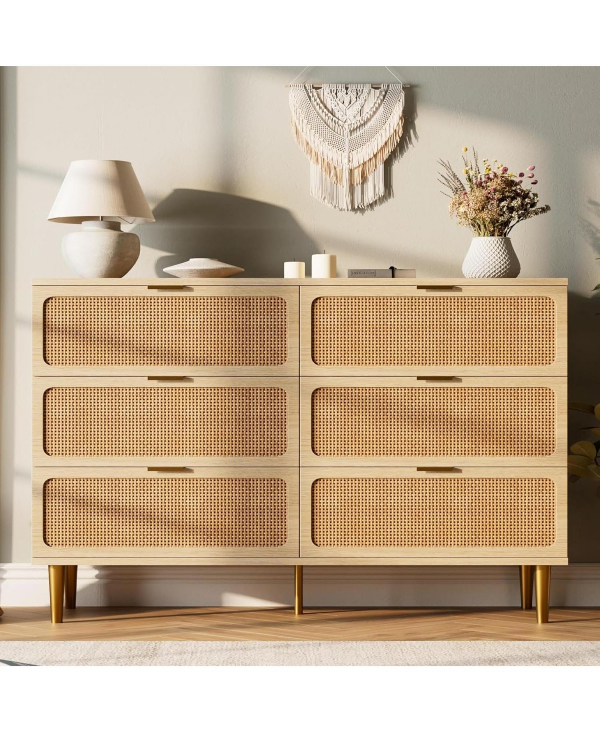 Click here for Gaomon Rattan 6 Drawer Dresser for Bedroom  Long D... prices