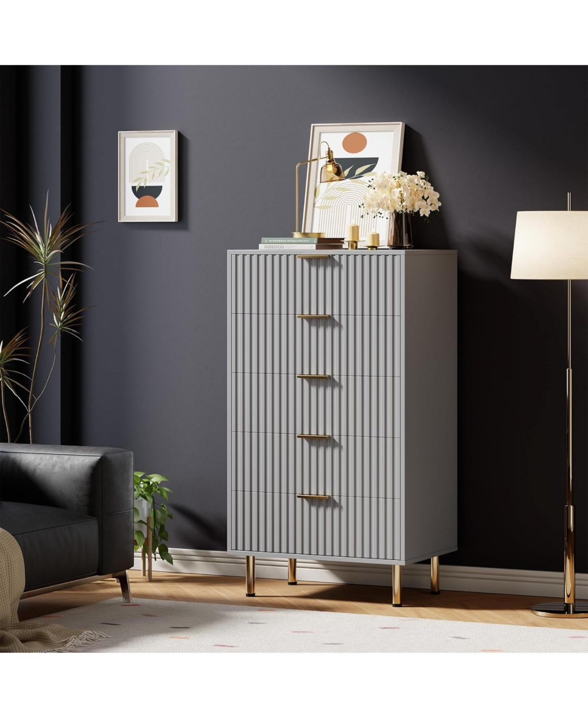 Click here for gaomon Fluted 5 Drawer Storage Dresser  Tall Chest... prices