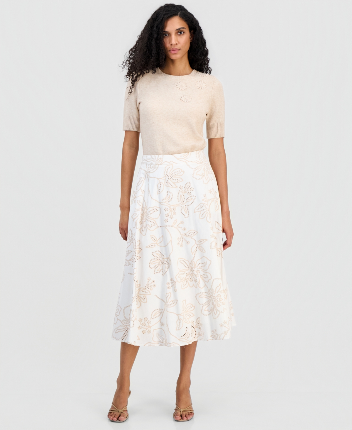 Click here for T Tahari Womens Cotton Pull-On Skirt - White With... prices