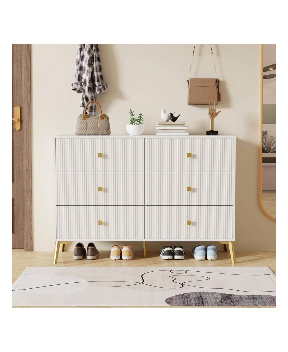 Click here for gaomon Modern White And Gold 6-Drawer Dresser With... prices