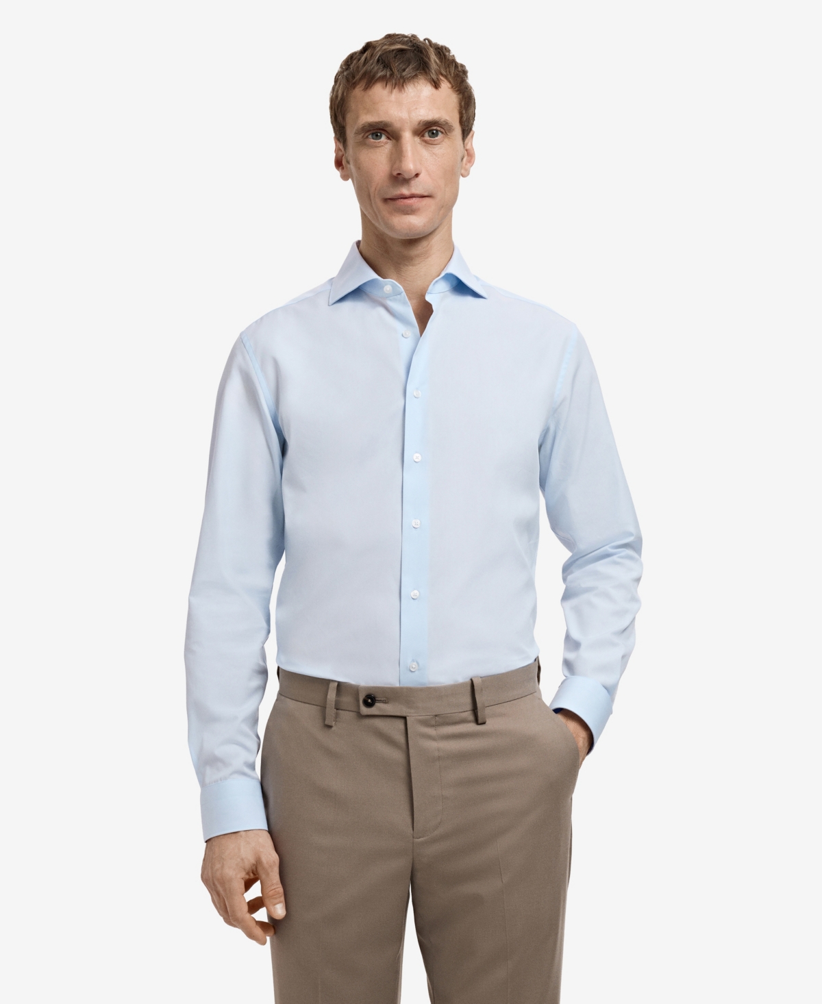Click here for Mango Mens Slim-Fit Cotton Poplin Dress Shirt - Sk... prices