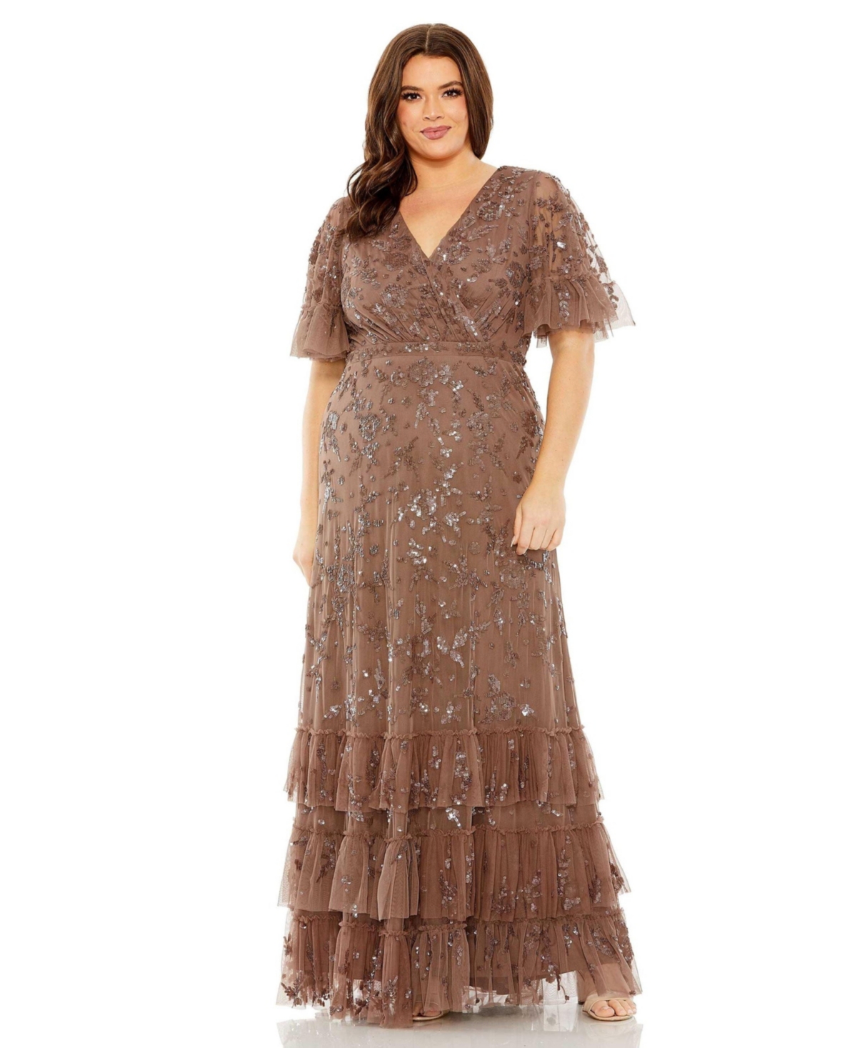 Click here for Mac Duggal Plus Size Sequin Embellished Flutter Sl... prices