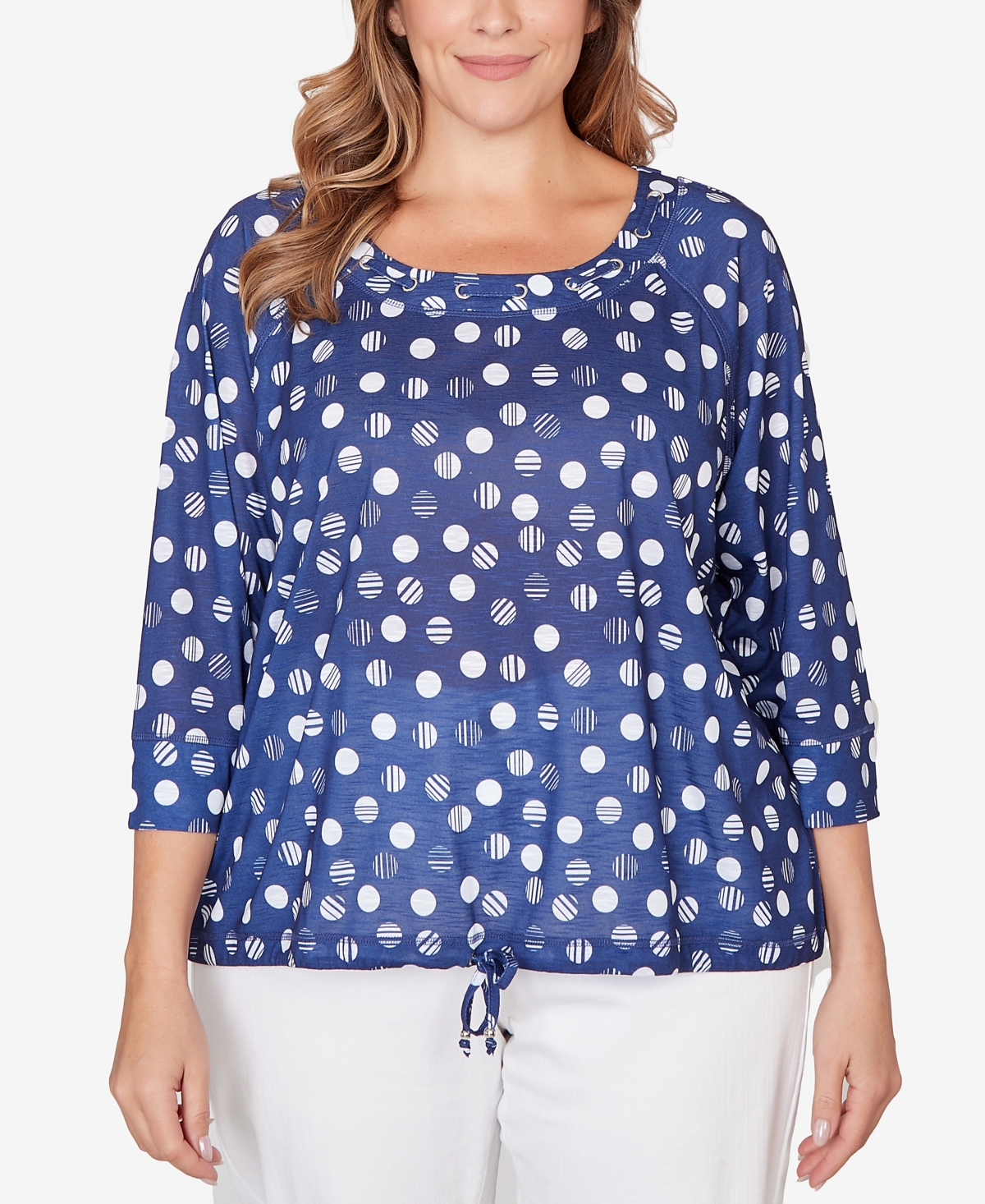 Click here for Hearts Of Palm Plus Size Printed Grommet Neck Blou... prices