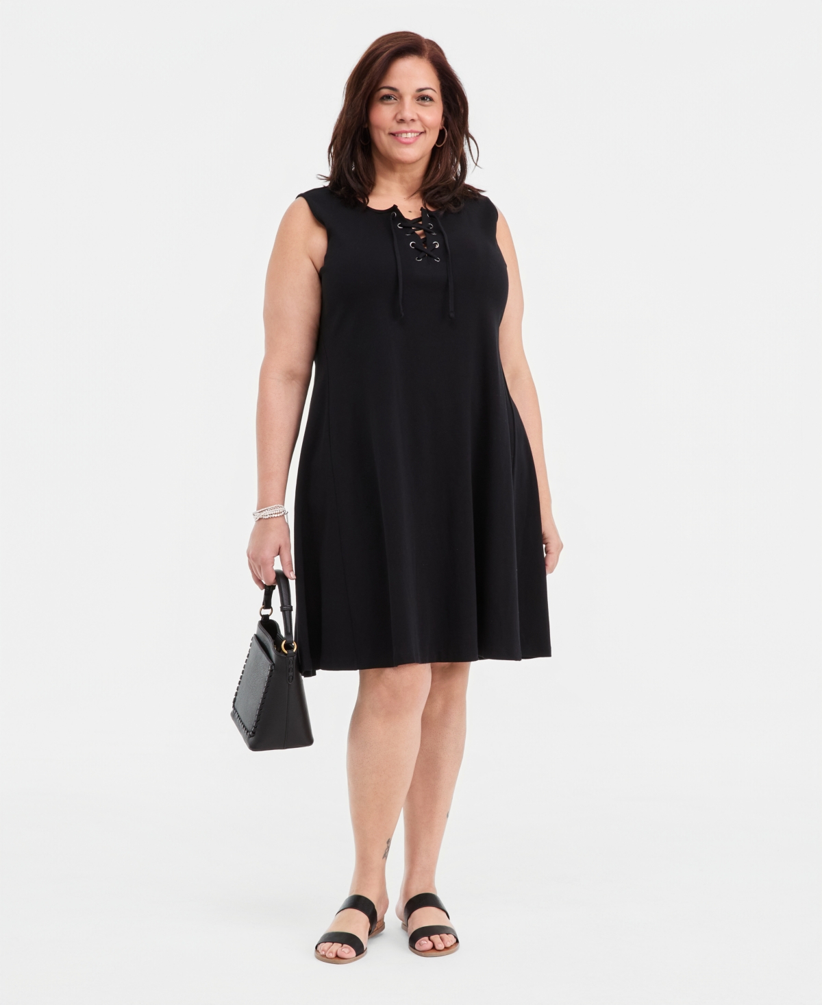 Click here for Style & Co Plus Size Solid Lace-Up Dress  Macys Ex... prices