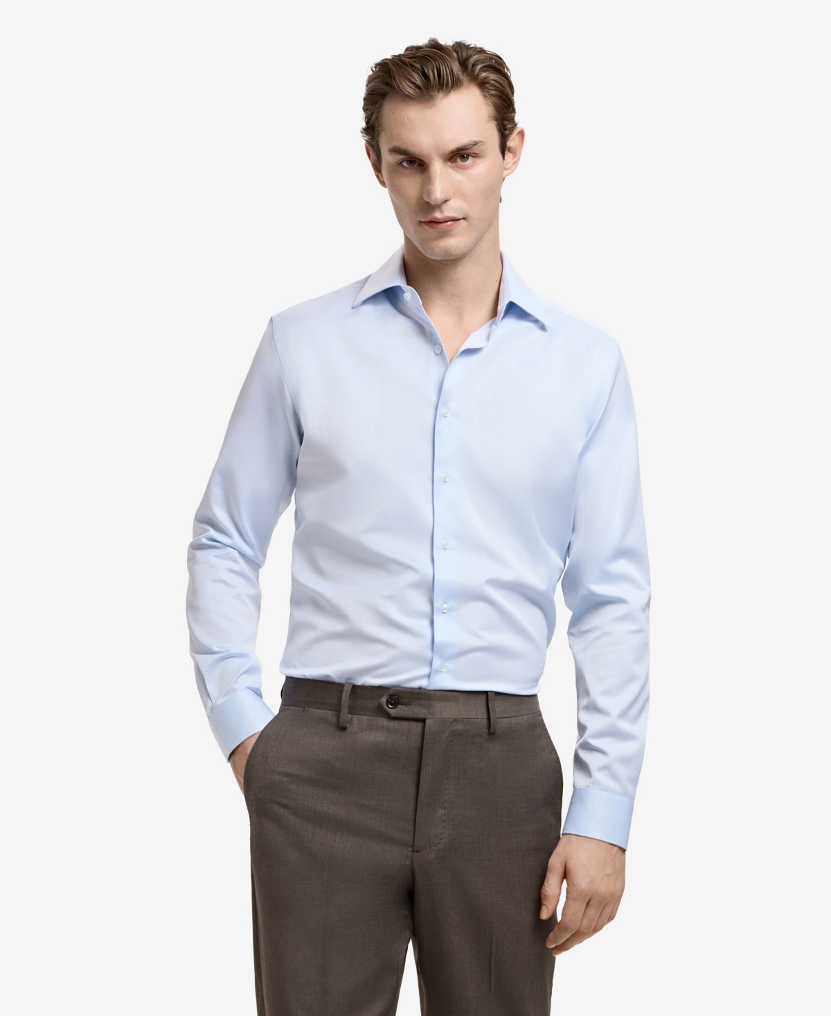 Click here for Mango Mens Slim Fit Cotton Dress Shirt - Sky Blue prices