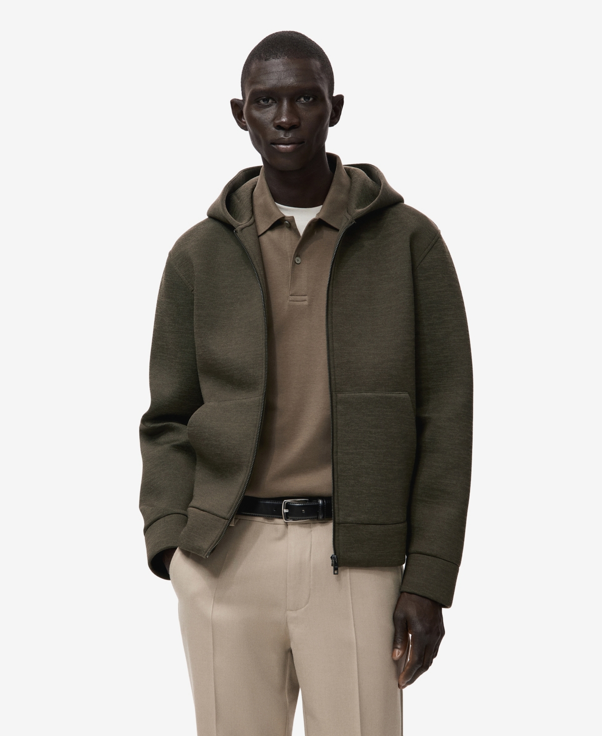 Click here for Mango Mens Zipped Hoodie - Khaki prices