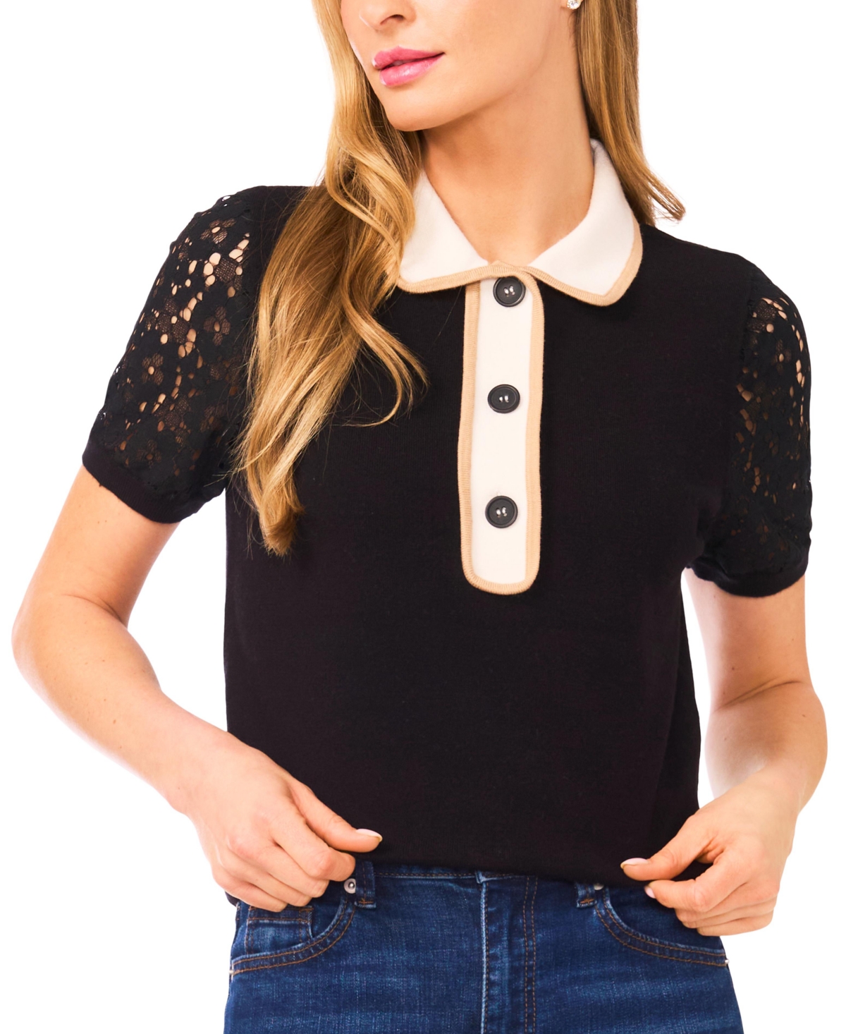 Click here for CeCe Womens Short Sleeve Polo Collar Sweater with... prices