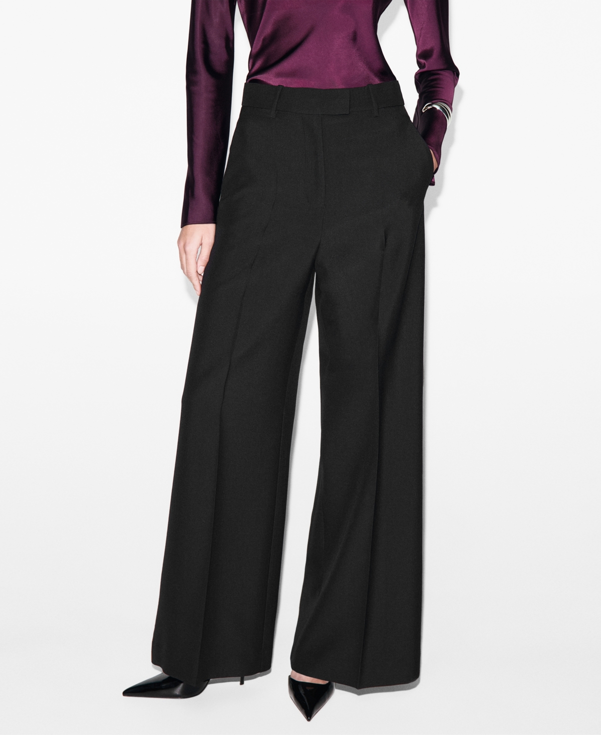 Click here for Mango Womens Wool-Blend Suit Pants - Black prices