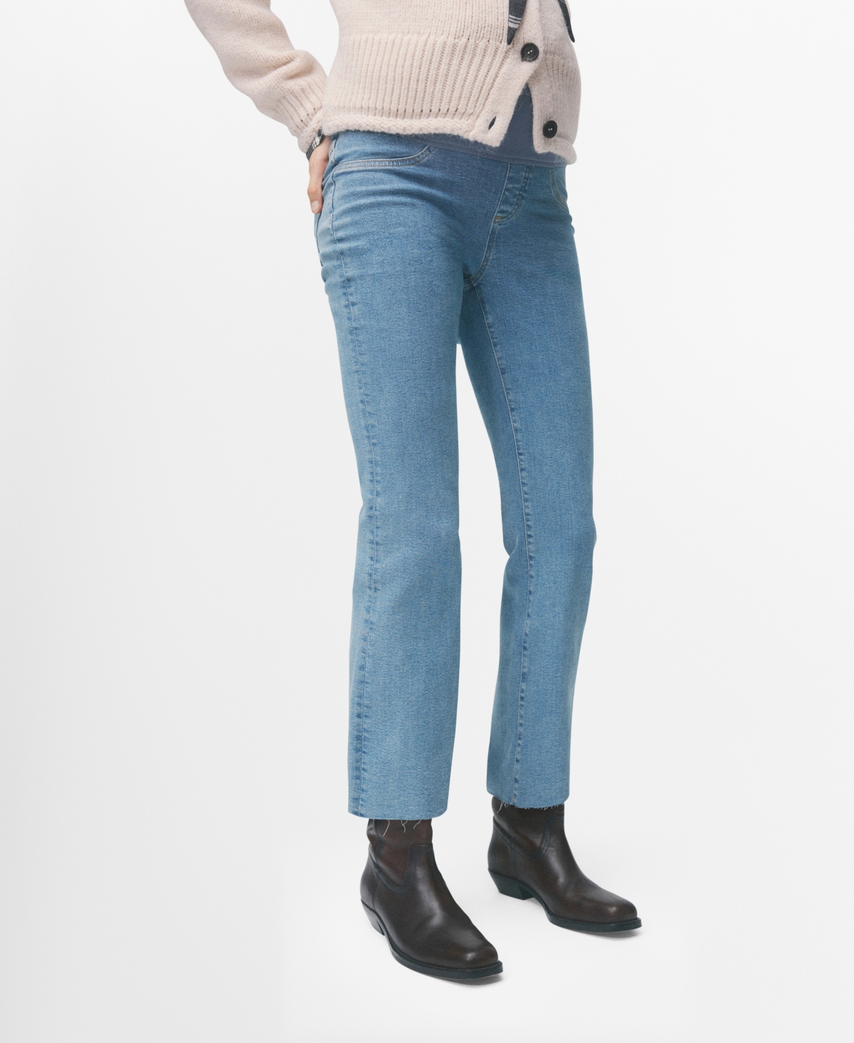 Click here for Mango Womens Maternity Flared Cropped Jeans - Medi... prices