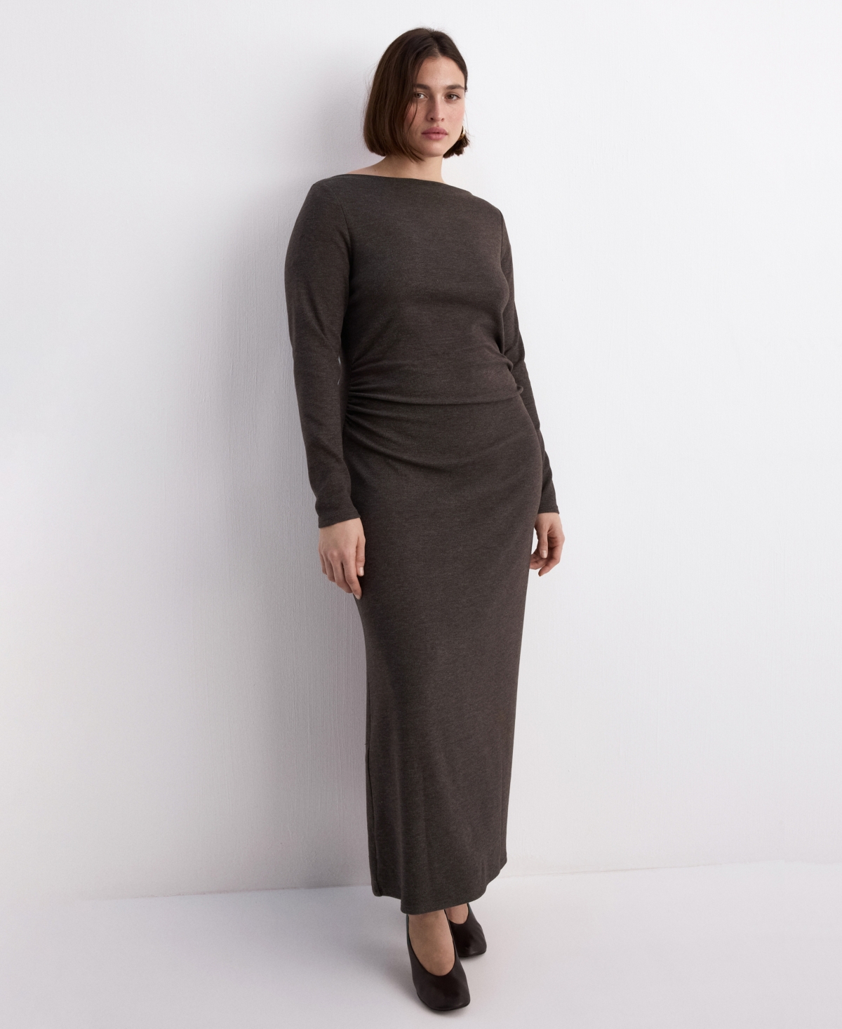 Click here for Mango Womens Fitted Sweater Dress - Brown prices