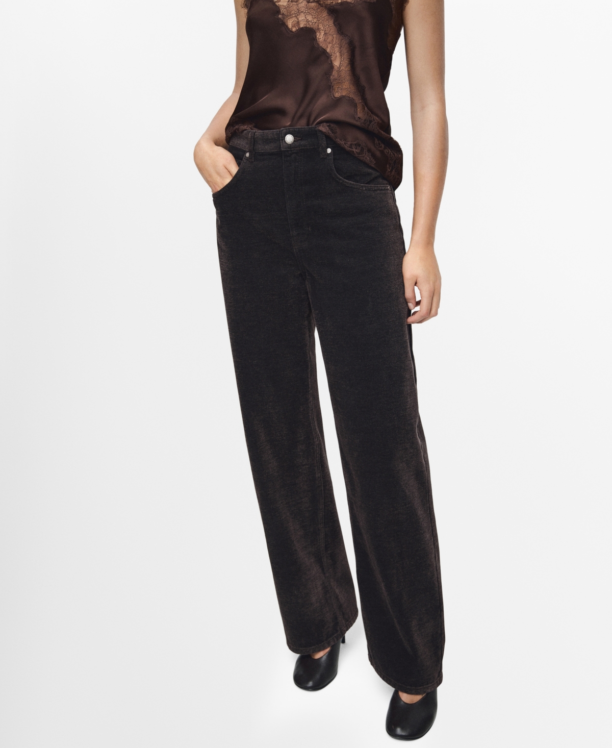Click here for Mango Womens Velvet Balloon Jeans - Chocolate prices
