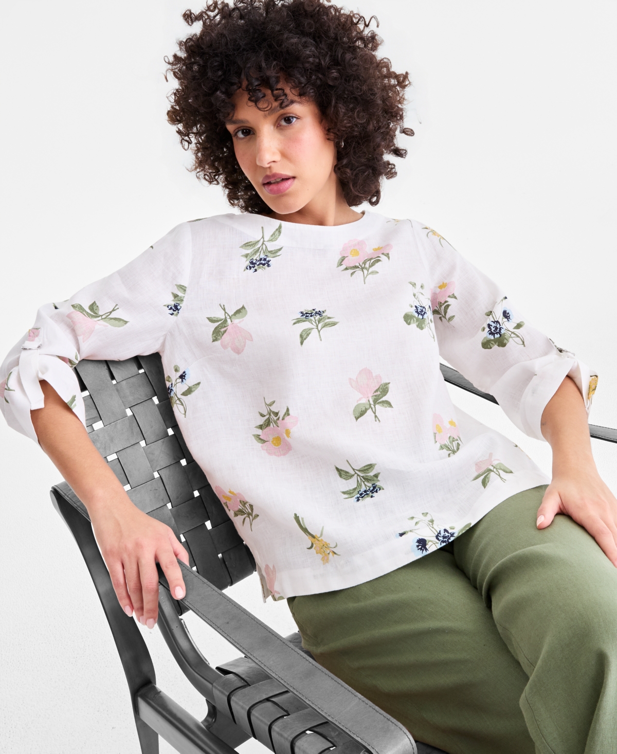 Click here for Charter Club Petite 100 Linen Cuffed Top  Created... prices