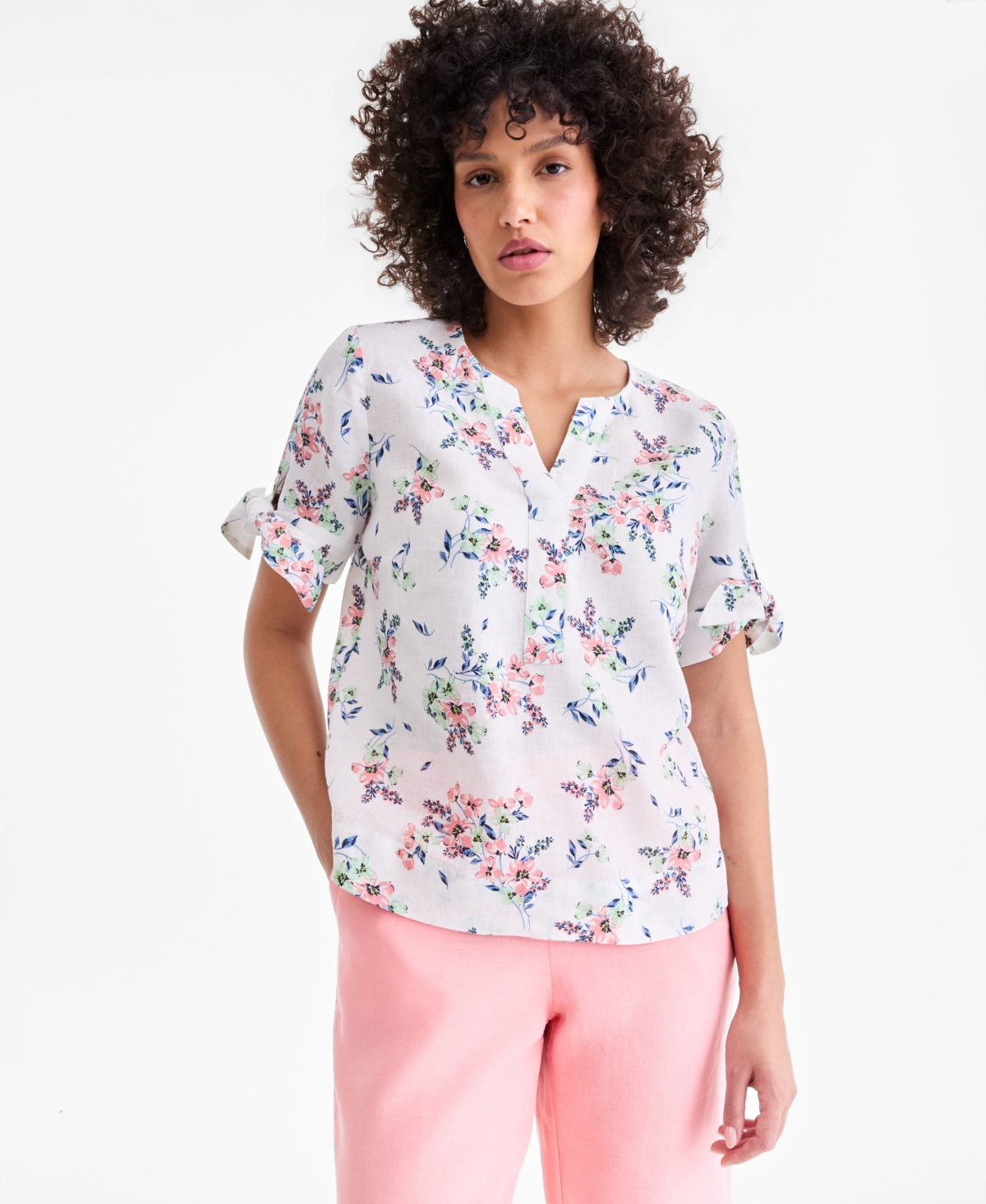 Click here for Charter Club Womens 100 Linen Split-Neck Tie-Cuff... prices