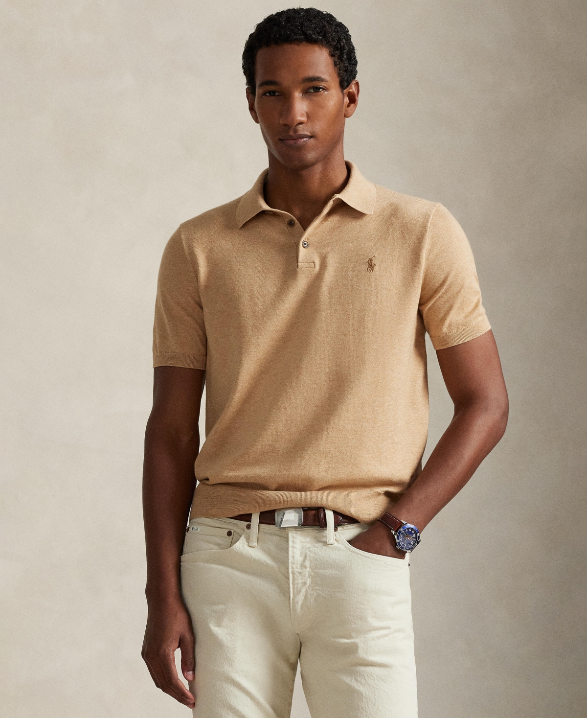 Click here for Polo Ralph Lauren Mens Polo-Collar Sweater - Camel... prices
