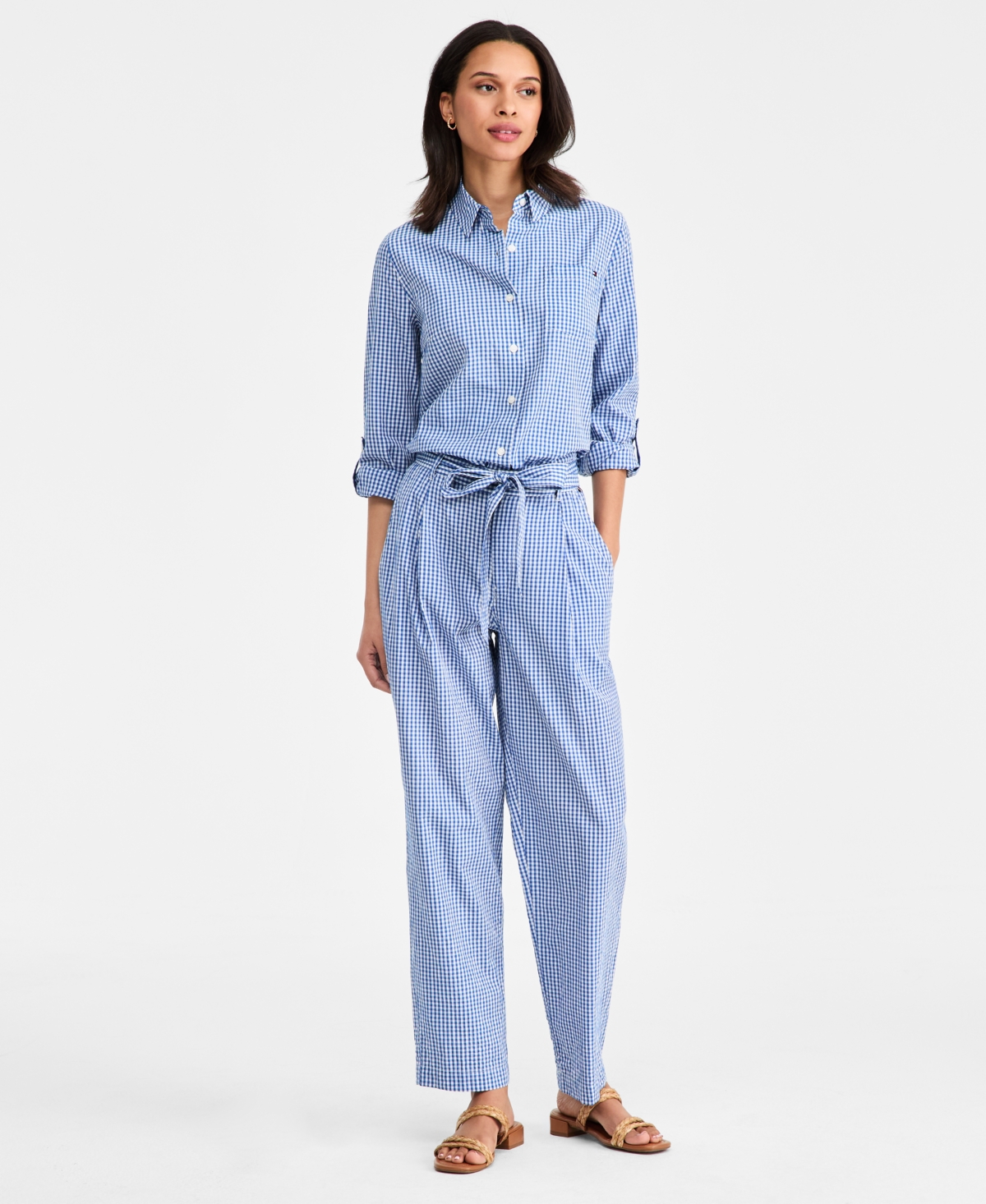 Click here for Tommy Hilfiger Womens Gingham Belted Tapered Pants... prices