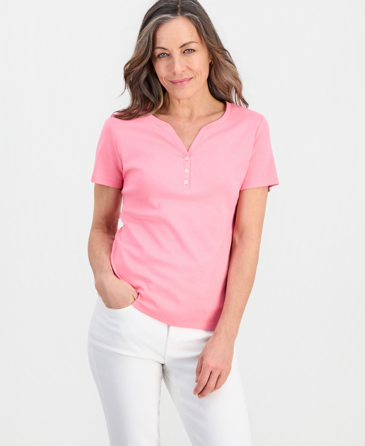 Click here for Style & Co Petite Cotton Henley Short-Sleeve T-Shi... prices