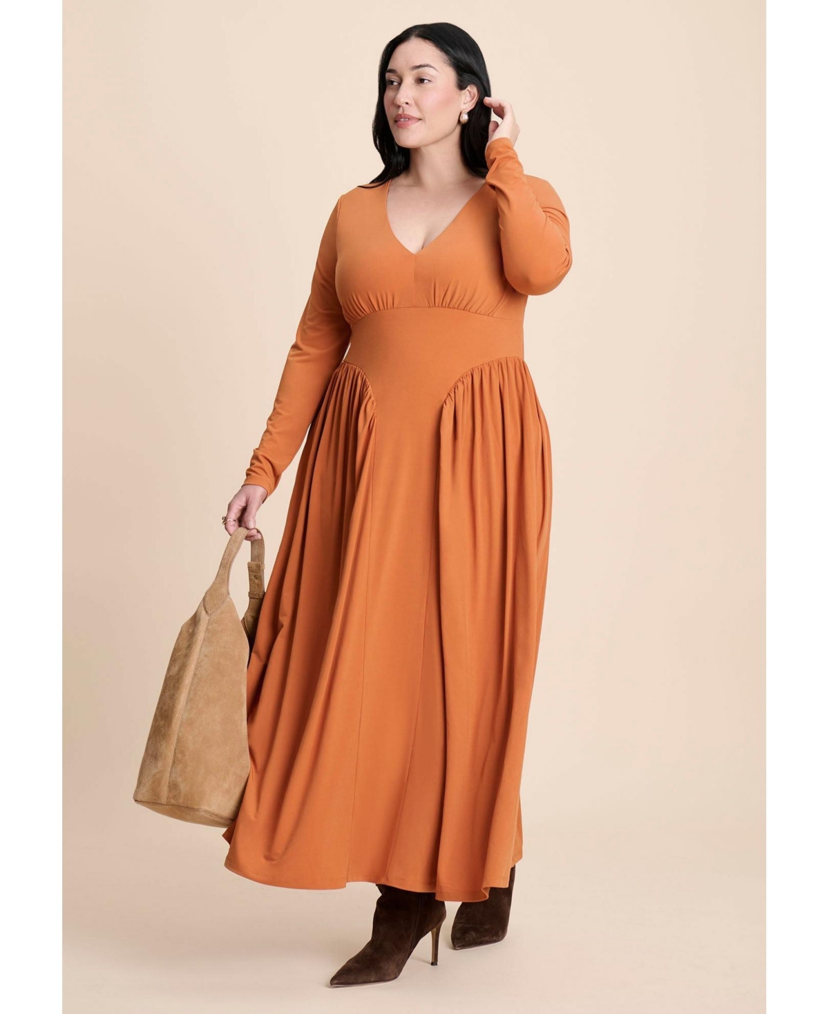 Click here for Eloquii Womens Plunge Neck Knit Dress - Cherry woo... prices