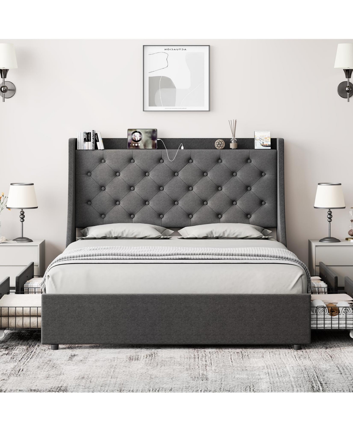 Click here for gaomon Full Platform Bed with 4 Storage Drawers  T... prices