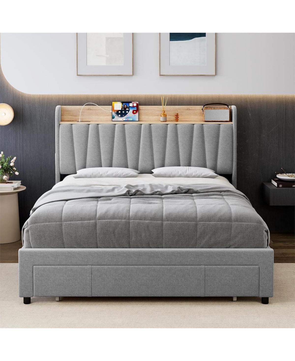 Click here for gaomon Upholstered Bed Frame with Storage Headboar... prices
