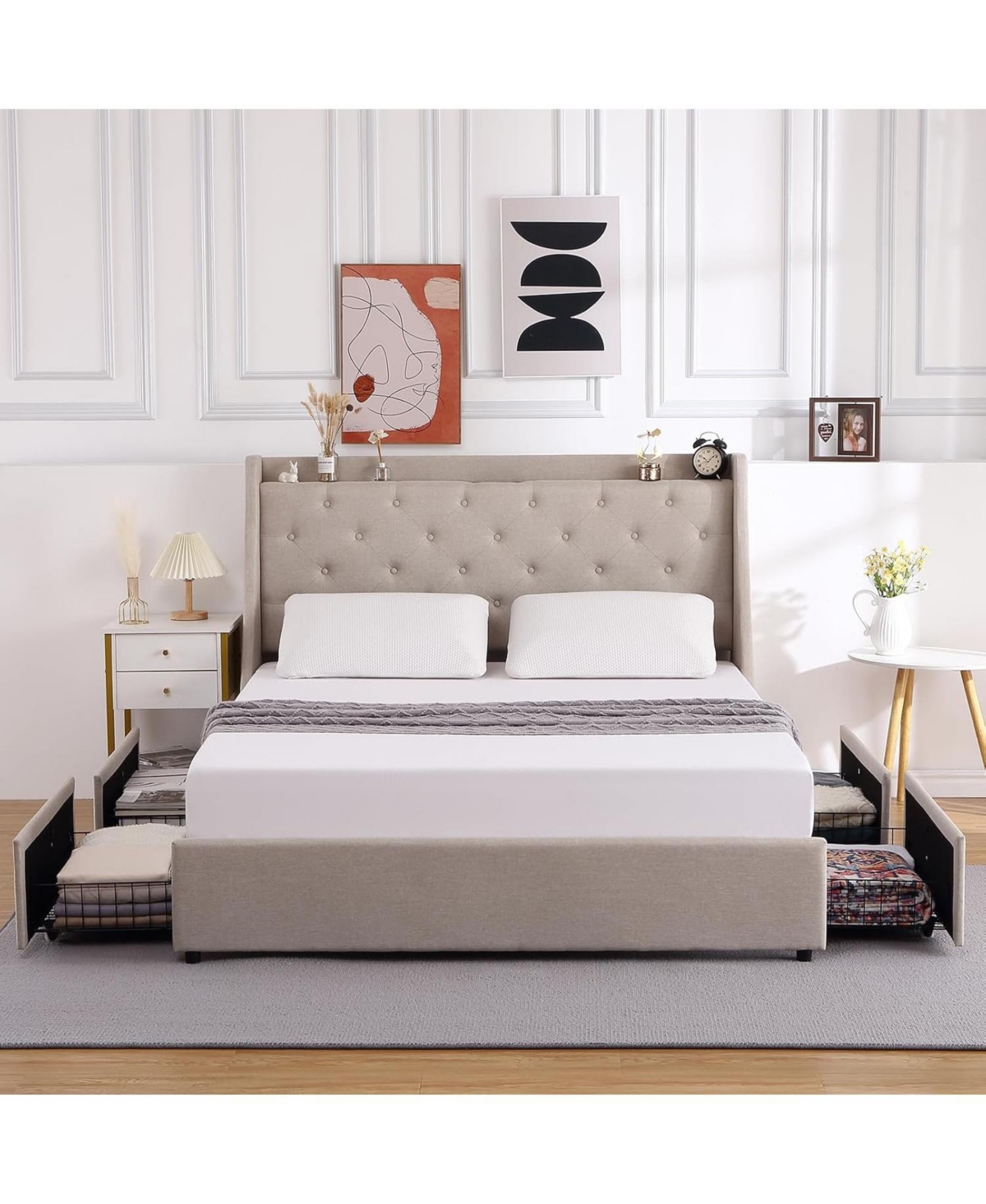 Click here for gaomon Queen Upholstered Platform Bed Frame with 4... prices