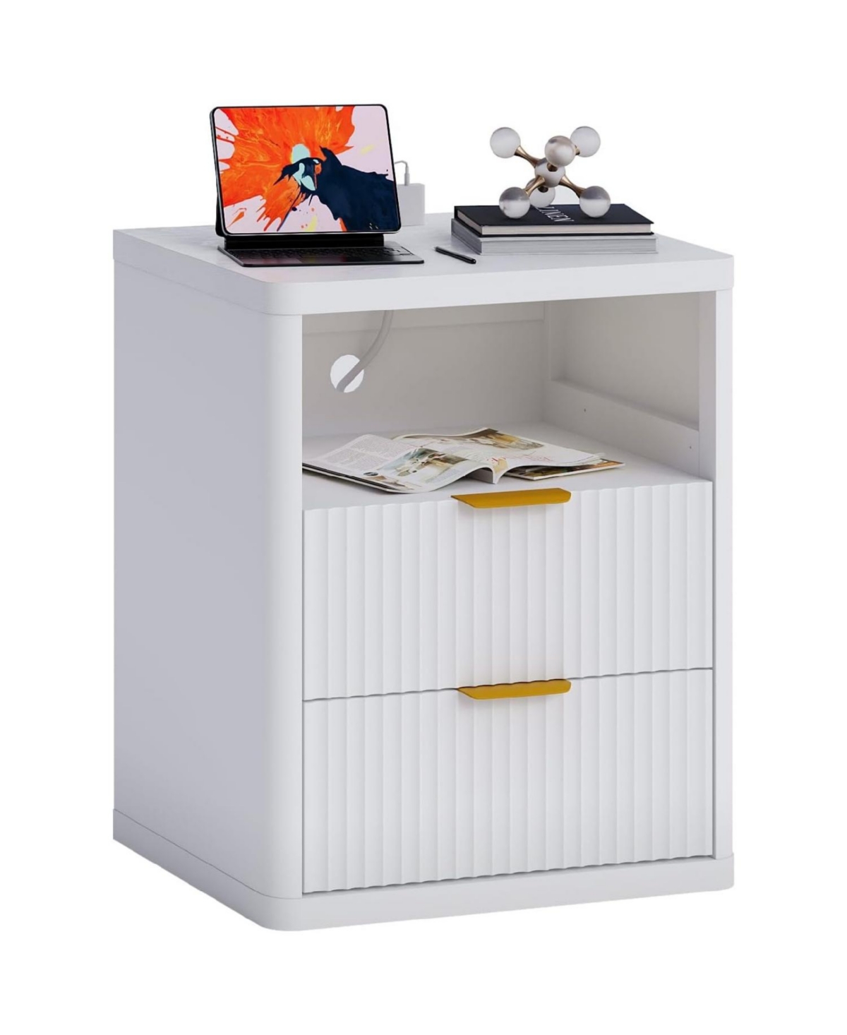 Click here for gaomon 1PC White Fluted Nightstand  2-Drawer Bedsi... prices