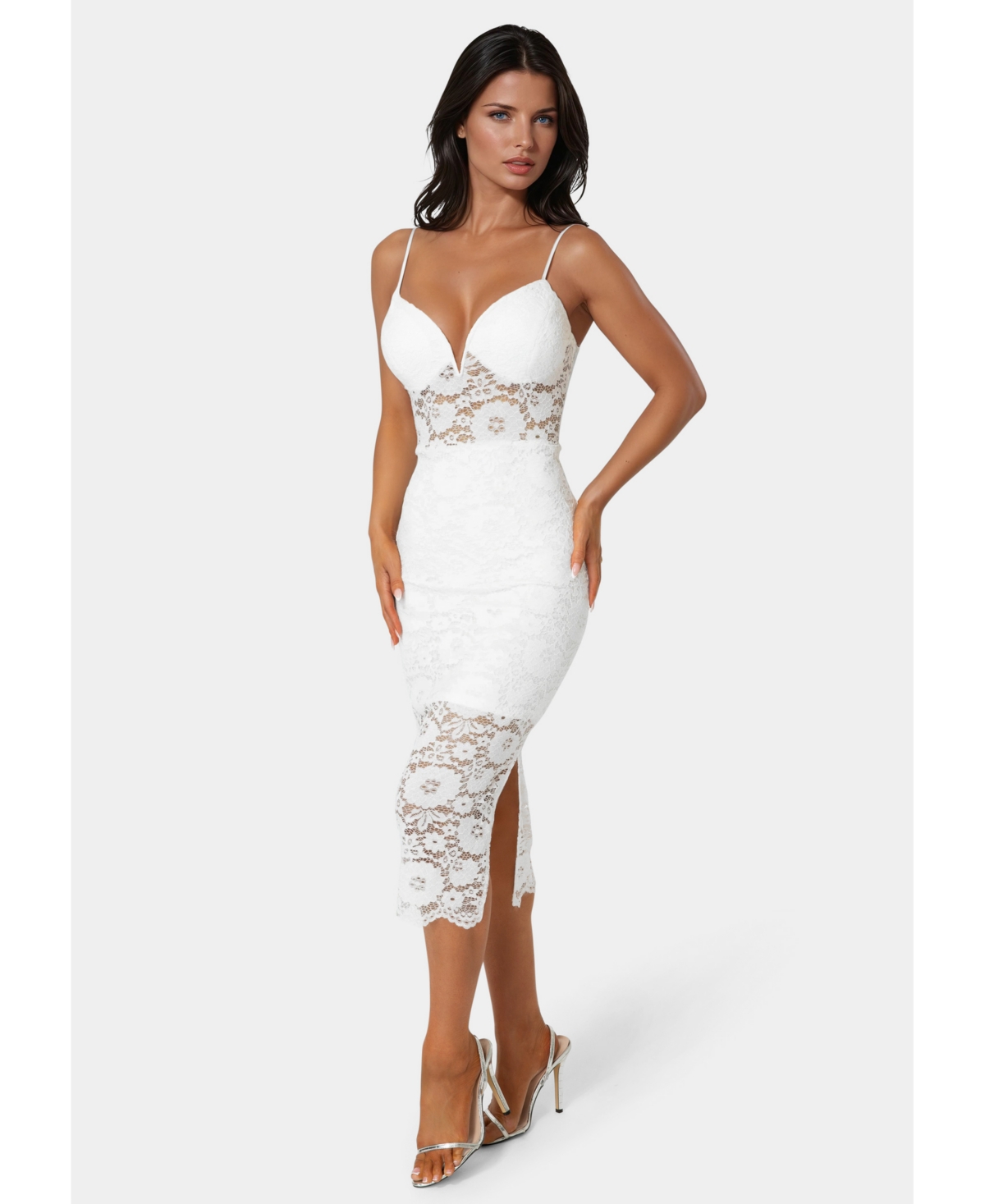 Click here for Bebe Womens Lace-Up Back Midi Dress - White prices